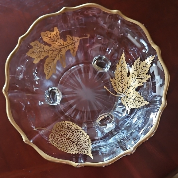 Accents | 3legged Folded Rim Glass Bowl With Gold Leaf Design | Poshmark